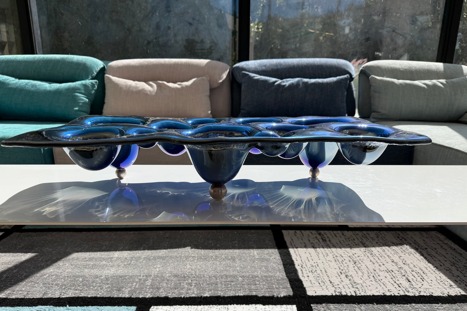 'Liquid Metal' Indigo Platter: Modern Blue Glass Bowl | PlusObject