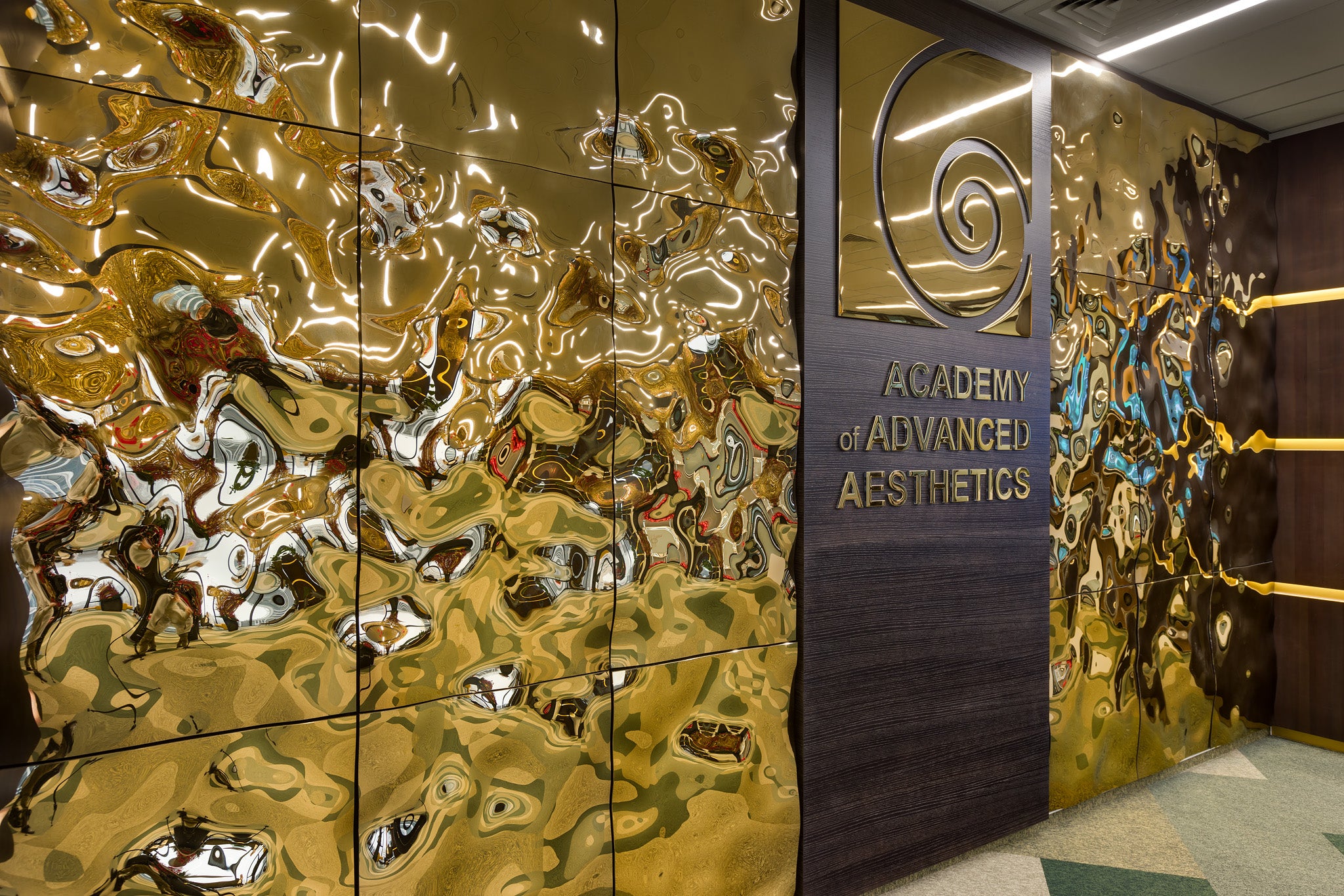 Aqua High Wave Gold: Mirrored 3D Wall Panels for Commercial Spaces ...