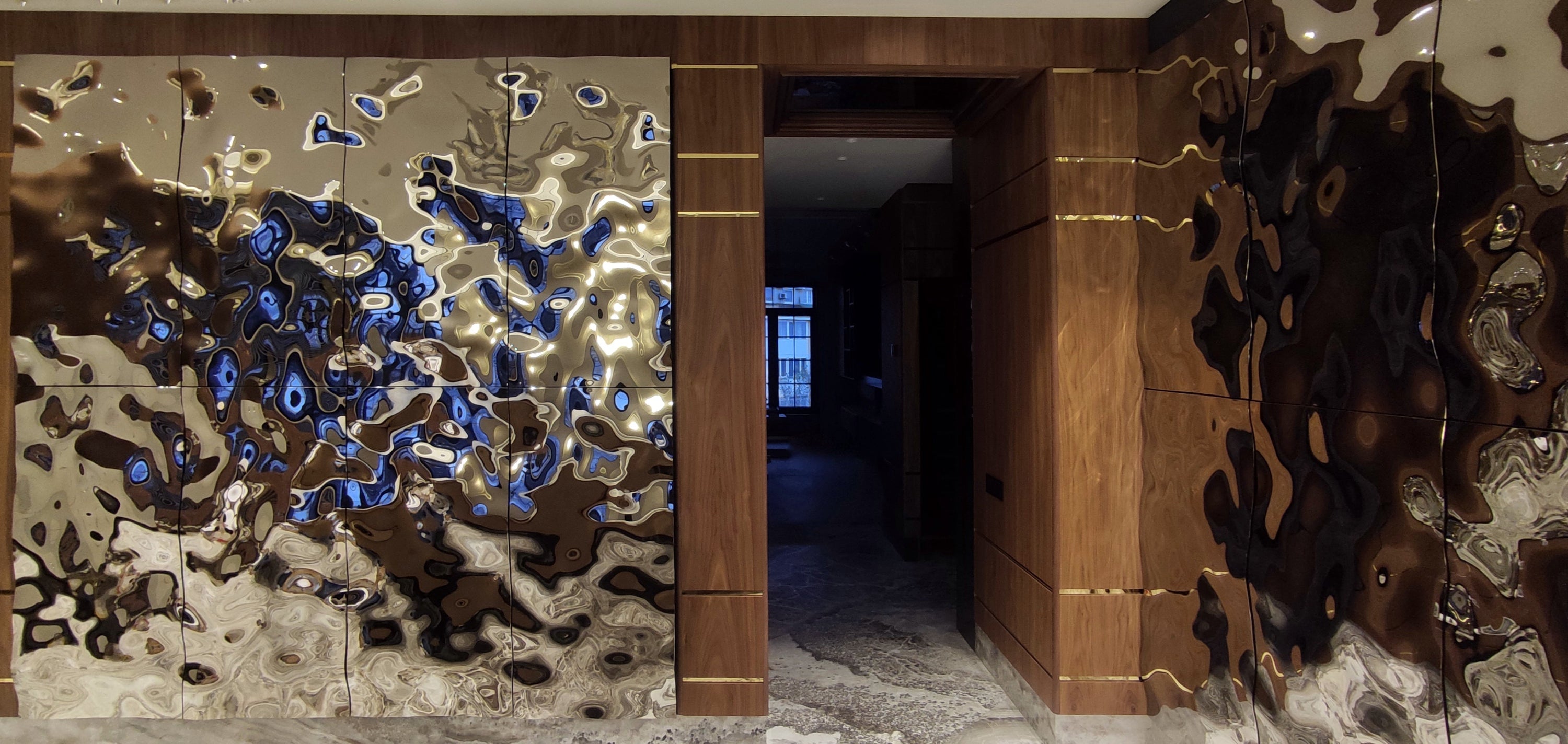 Aqua High Wave: 3D Wall Panels in Mirrored Reflective Silver & Gold ...