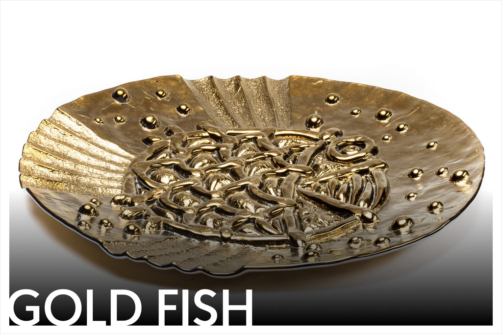 'Gold Fish' Platter: Contemporary Large Decorative Bowl, Gold Color ...